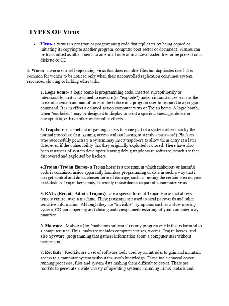 Types of Malicious Software | PDF | Computer Virus | Malware