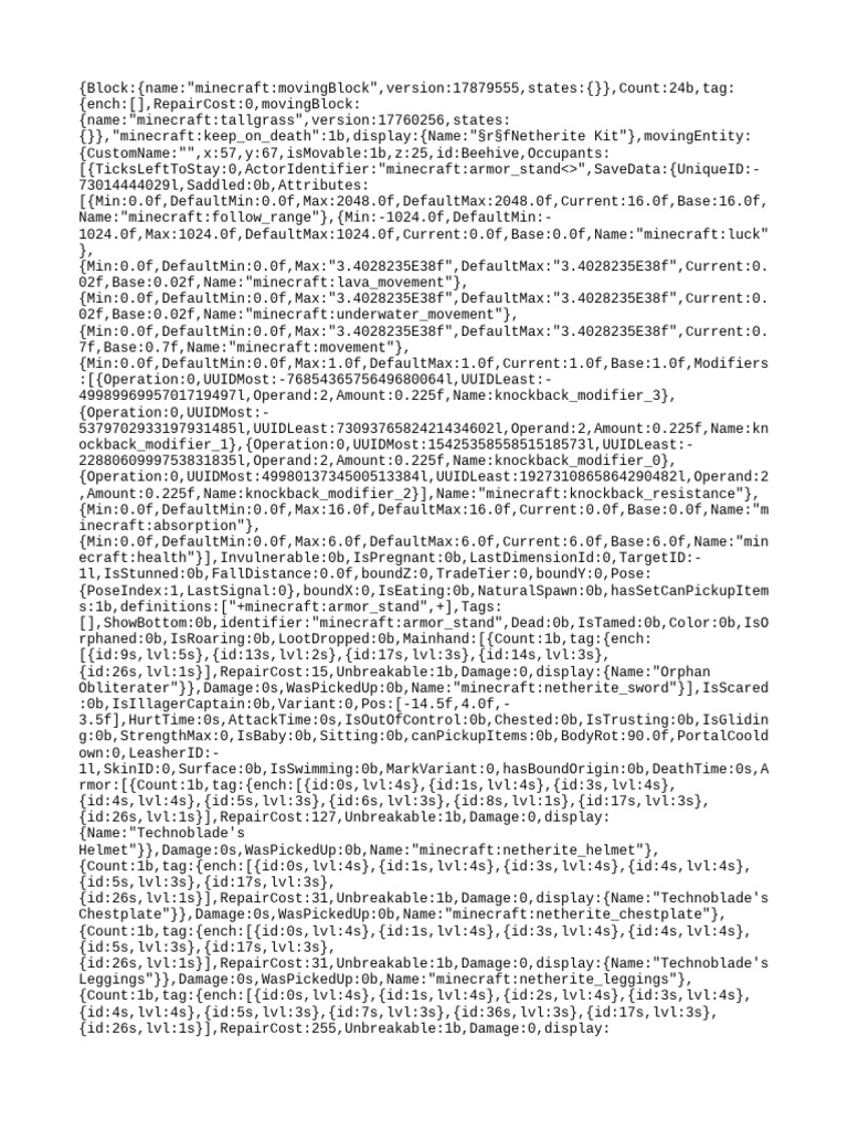 Kit - Netherite - Armor - Stand (MVB) Mcpe NBT | PDF | Minecraft
