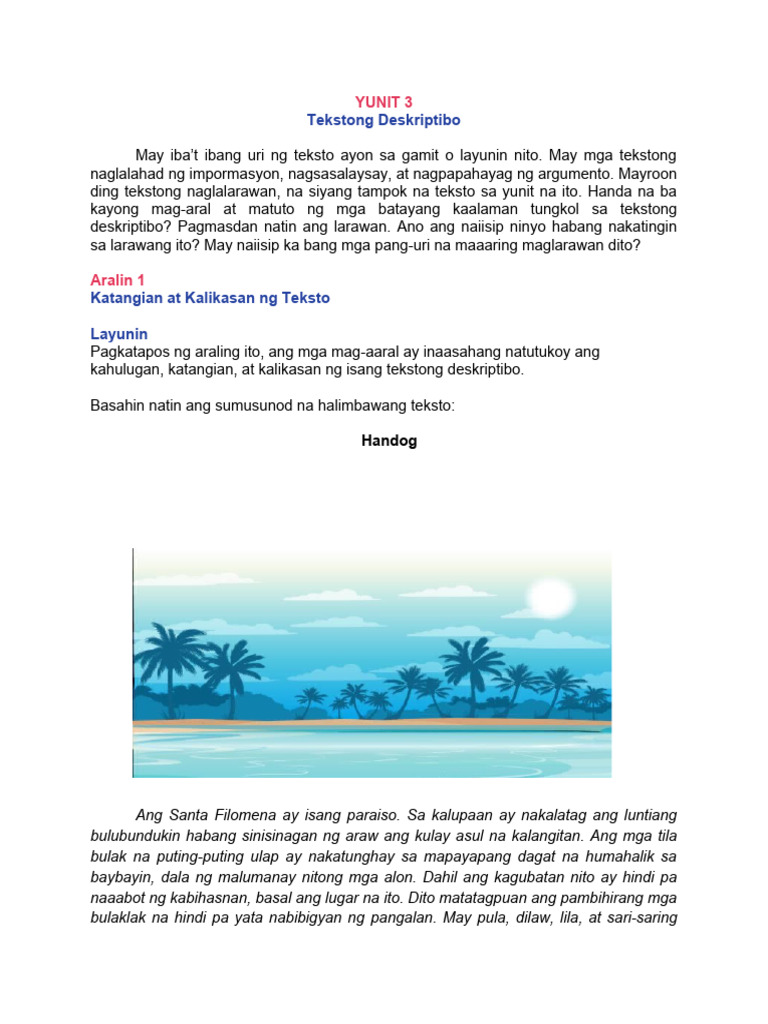 YUNIT 3 Tekstong Deskriptibo | PDF