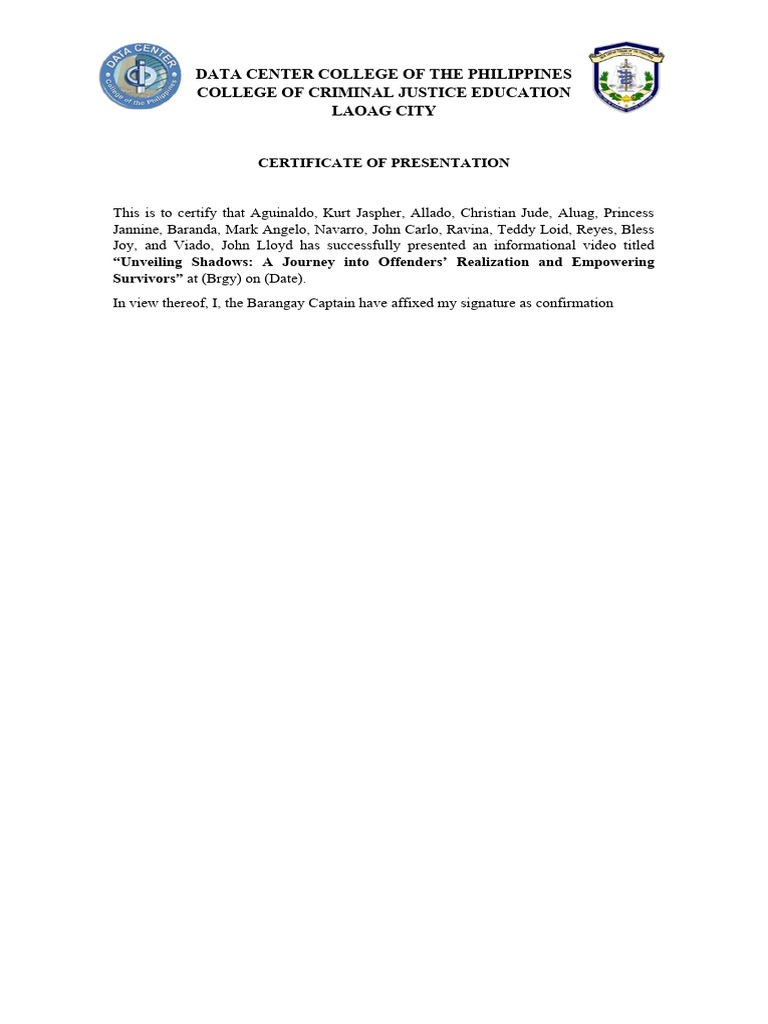 Certificate of Presentation | PDF