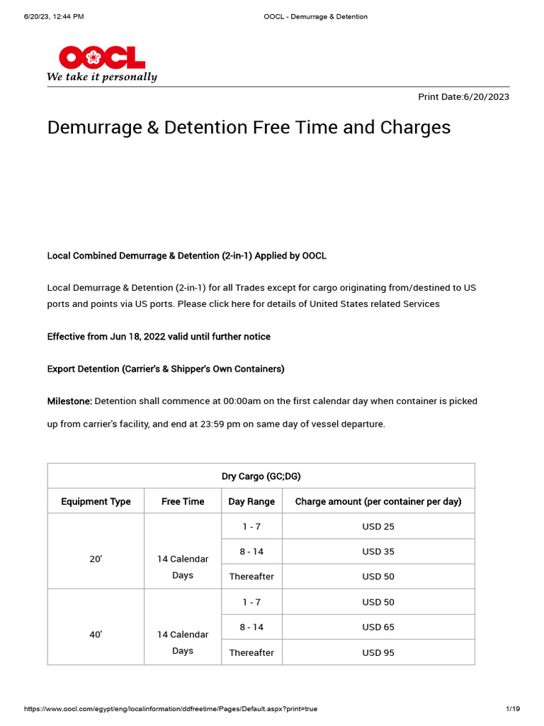 OOCL - Demurrage & Detention | PDF | Supply Chain Management | Merchant Navy