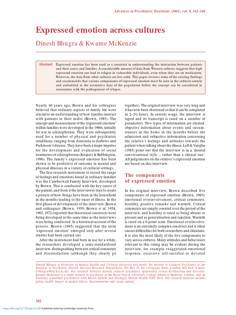 Cultural Impact on Expressed Emotion | PDF | Mental Disorder | Psychiatry