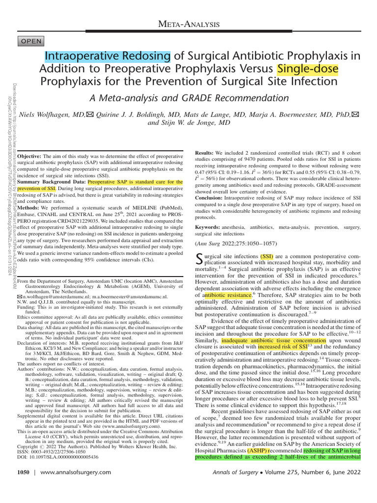 Intraoperative Redosing of Surgical Antibiotic.5 | PDF | Randomized ...