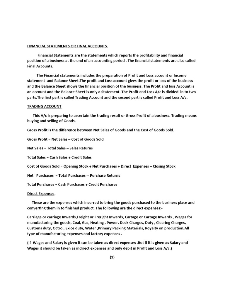 Notes of Financial Statements or Final Accounts | PDF | Debits And ...
