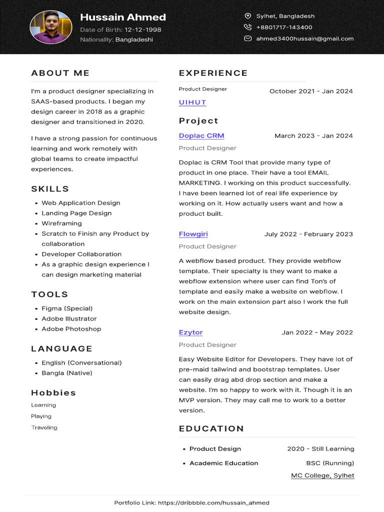 Hussain Ahmed CV | PDF | Internet | Cyberspace
