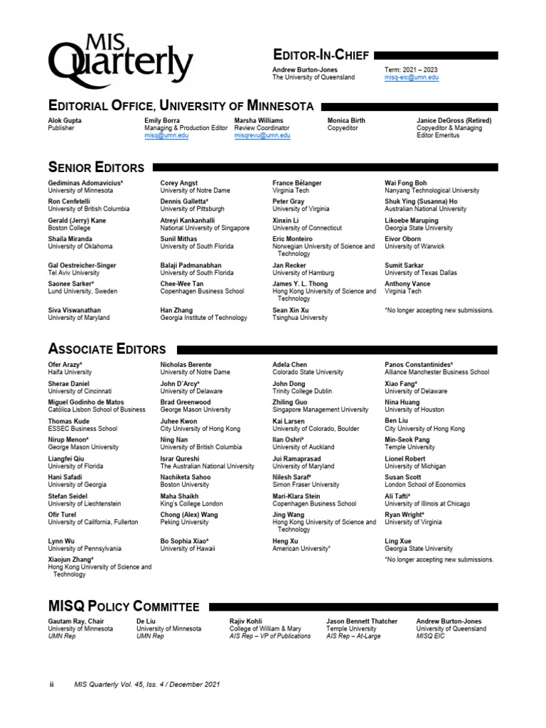 MIS Quarterly Editorial Board v45.4 | PDF