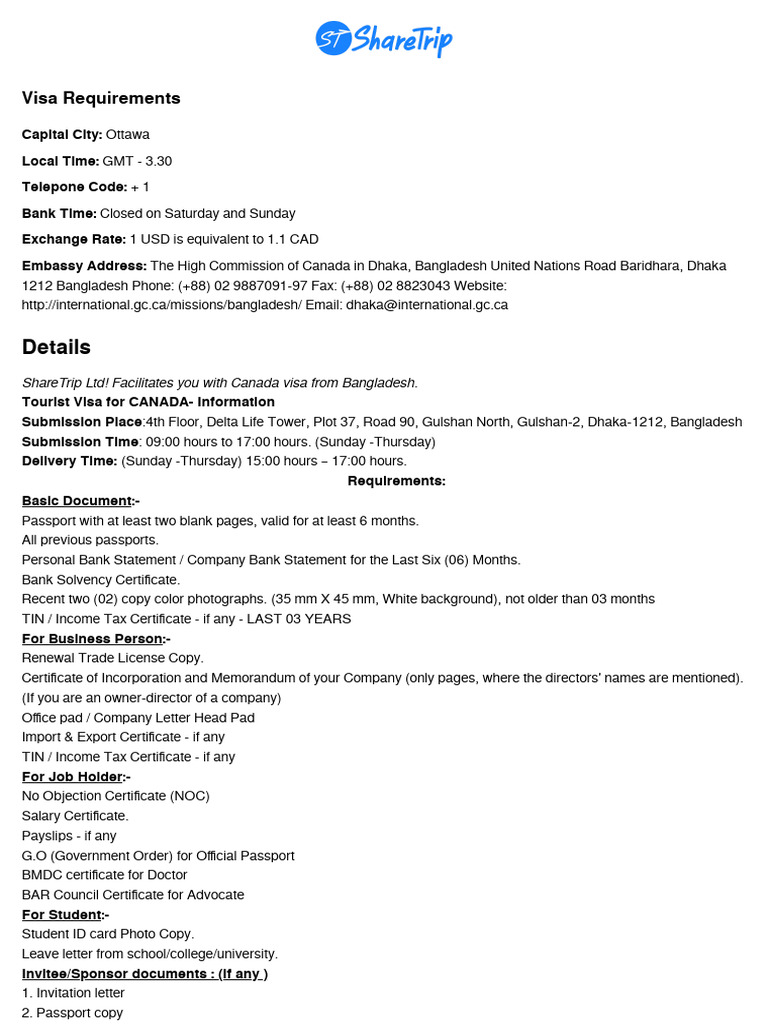 Visa Requirements Canada | PDF | Identity Document | Travel Visa