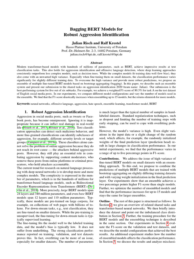 Bagging BERT Models For | PDF | Artificial Neural Network | Cognitive Science