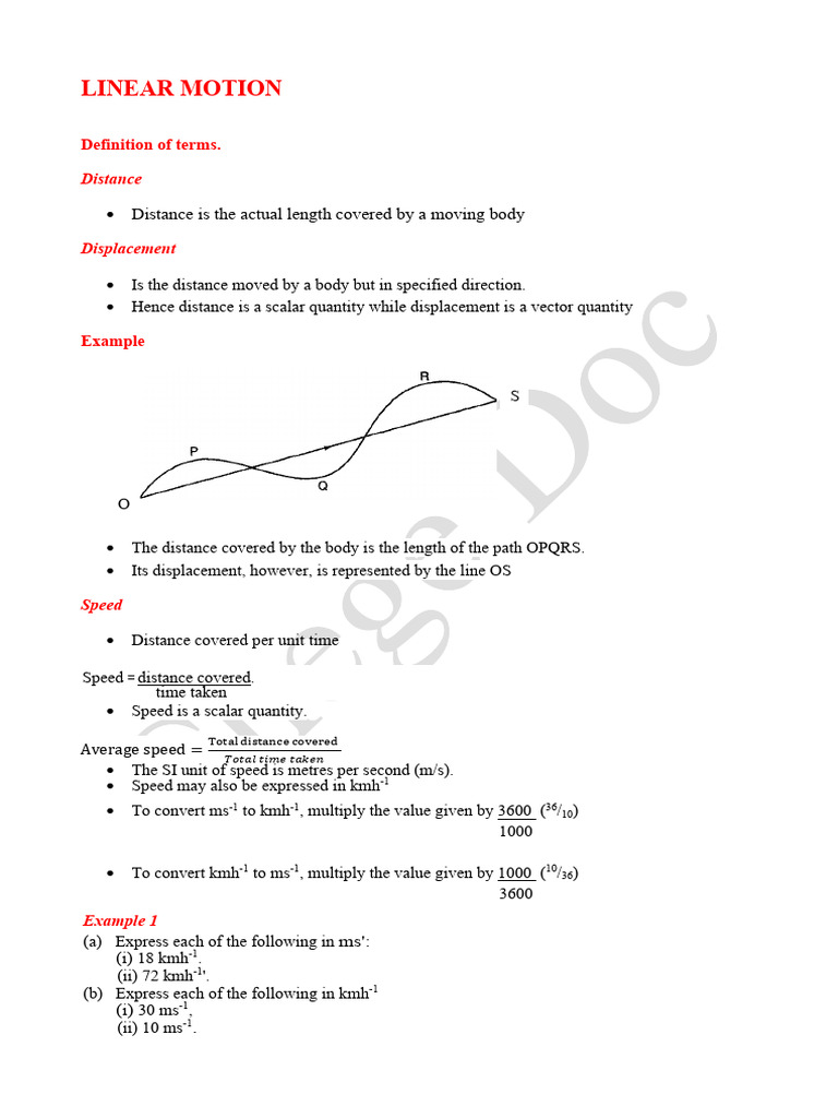 Linear Motion Final Pdf Acceleration Speed