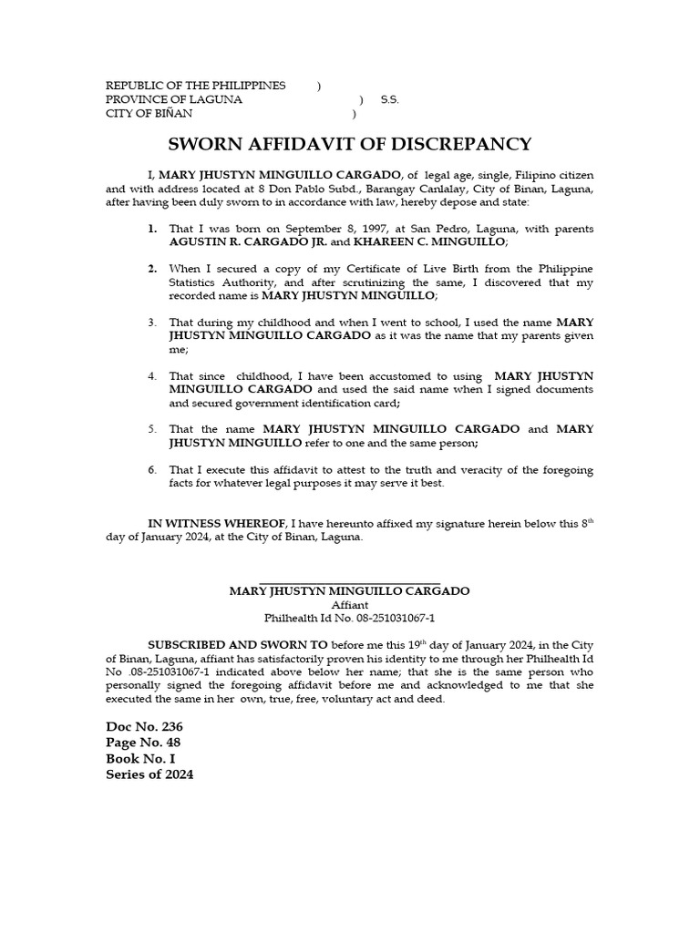 Affidavit of Discrepancy PSA | PDF
