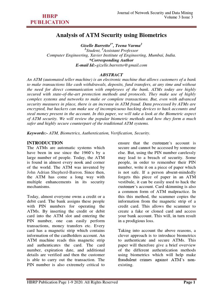 ANALYSIS OF ATM SECURITY - Formatted Paper 2 | PDF | Automated Teller Machine | Biometrics