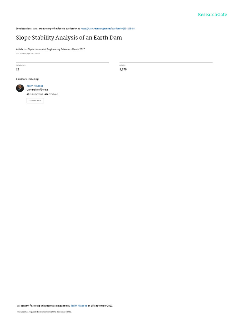 Slope Stability Analysis of An Earth Dam: Diyala Journal of Engineering ...