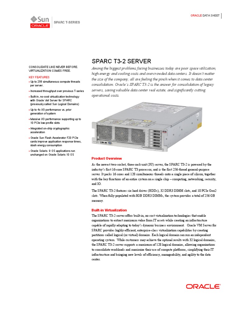 Sparc T3-2 Server: Oracle | PDF | Electronic Engineering | Areas Of Computer Science