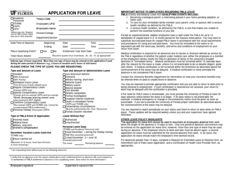 Leaveapplication | PDF | Family And Medical Leave Act Of 1993 | Labor