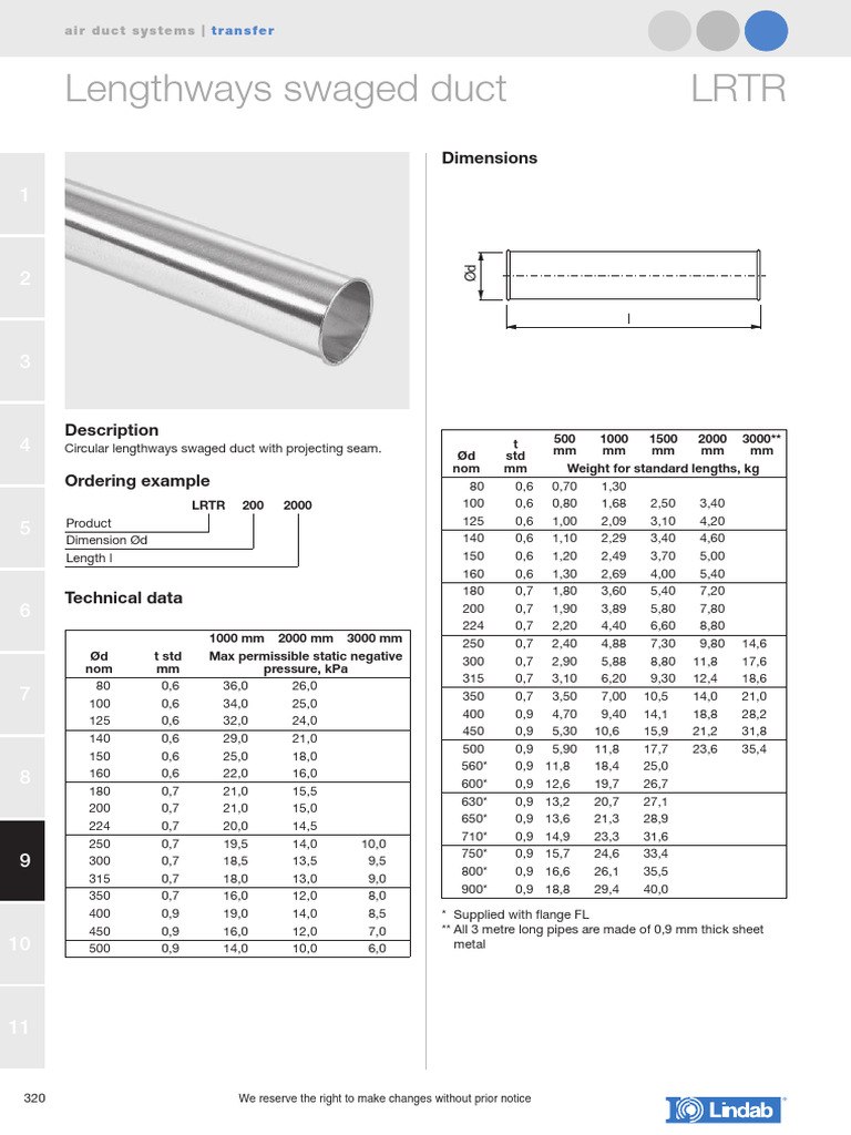 Lindab LRTR Duct Specifications | PDF | Mechanical Engineering
