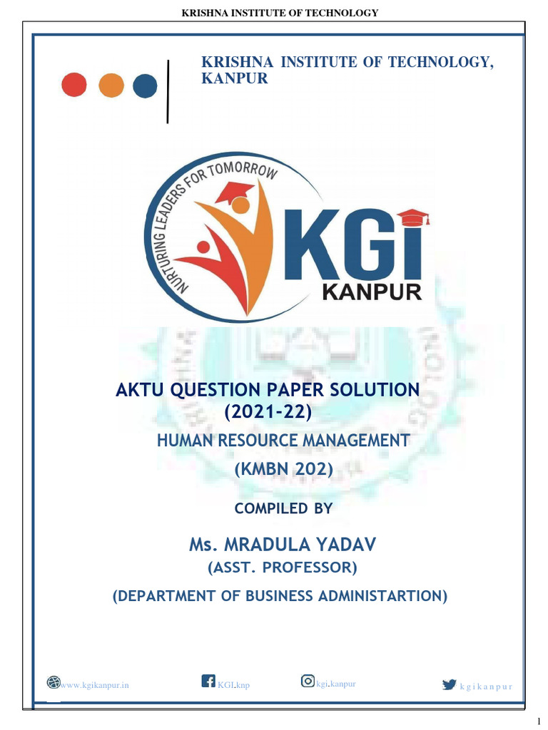Human Resource Management (KMBN 202) Aktu Question Paper Solution (2021 ...