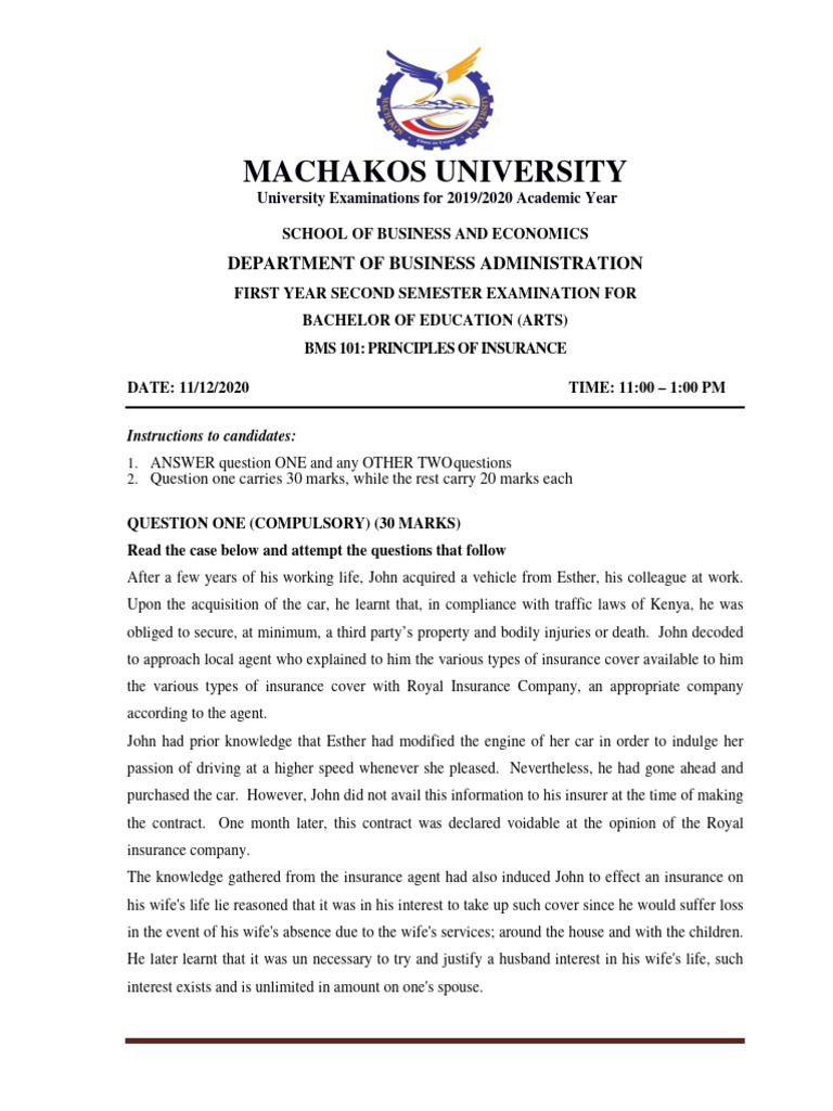 BMS 101 Principles of Insurance | PDF | Insurance | Risk