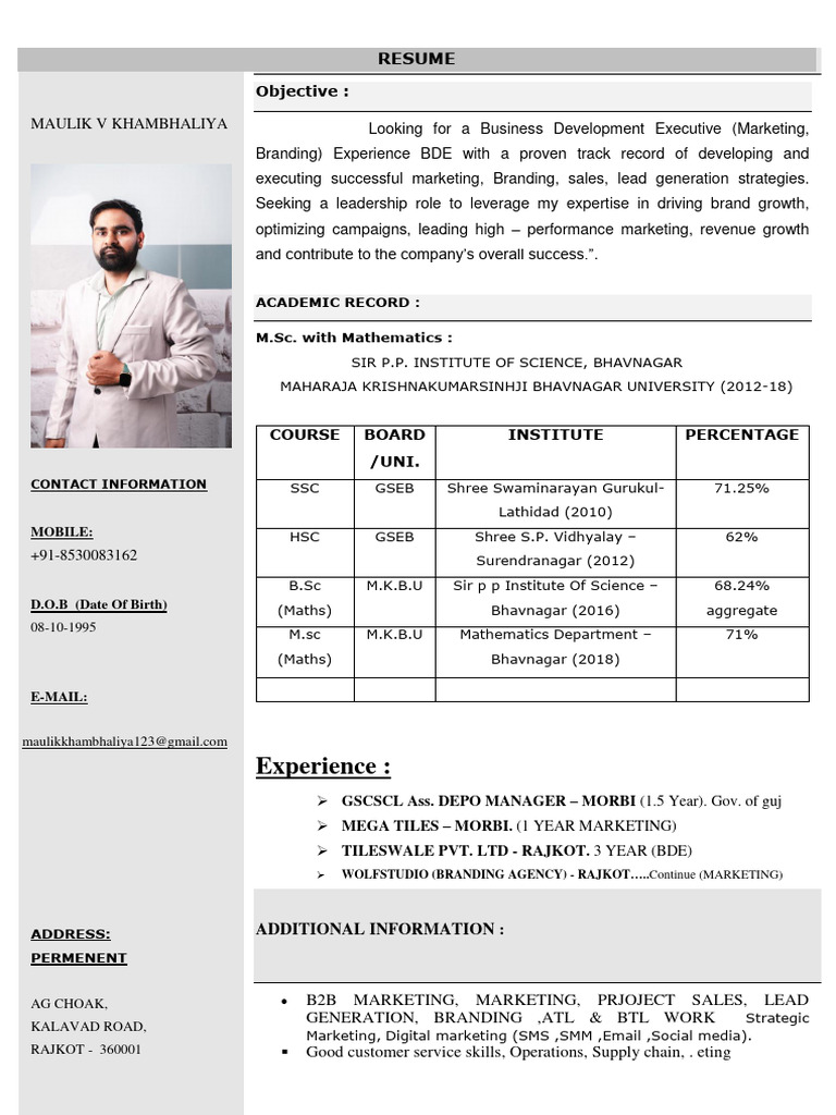 Maulik Patel CV | PDF | Marketing | Business