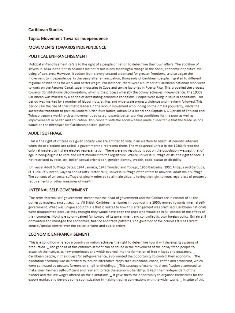 Movements Towards Independence | PDF | Suffrage | Caribbean