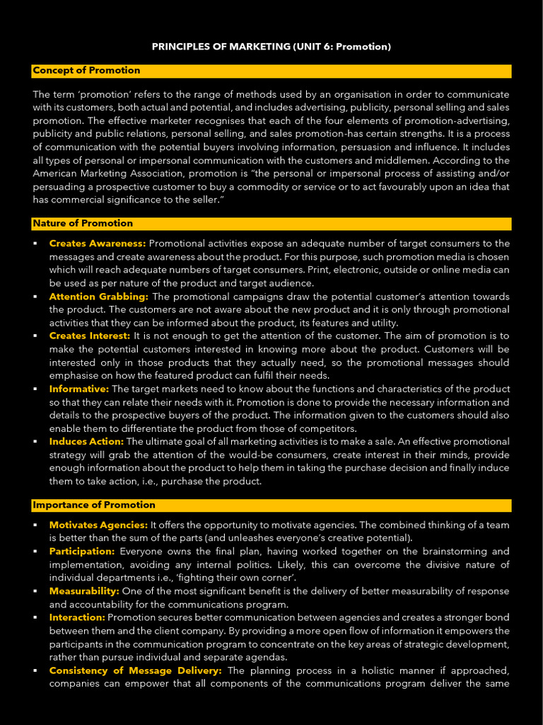 PRINCIPLES OF MARKETING - Unit 6 - BCOM | PDF | Marketing | Sales