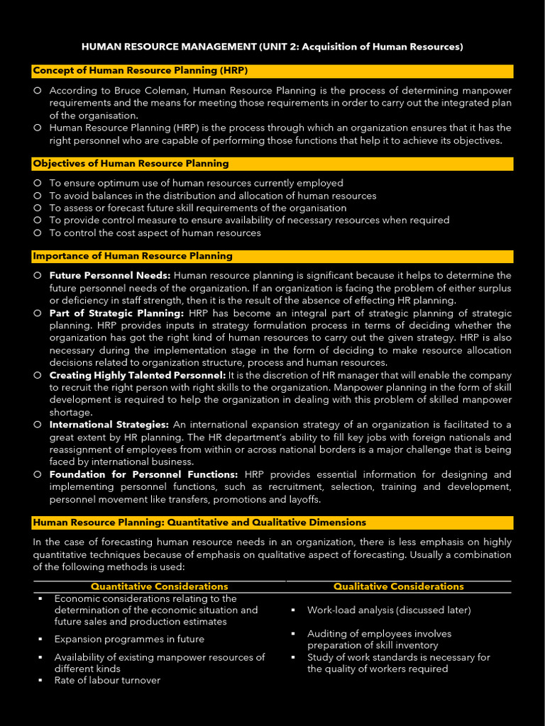 Human Resource Management - Unit 2 (B.com) - 2024 | PDF | Recruitment | Human Resources