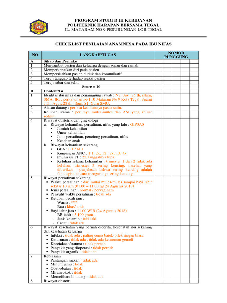 Materi Asuhan Kebidanan Pasca Persalinan Dan Menyusui 3a Checklist ...