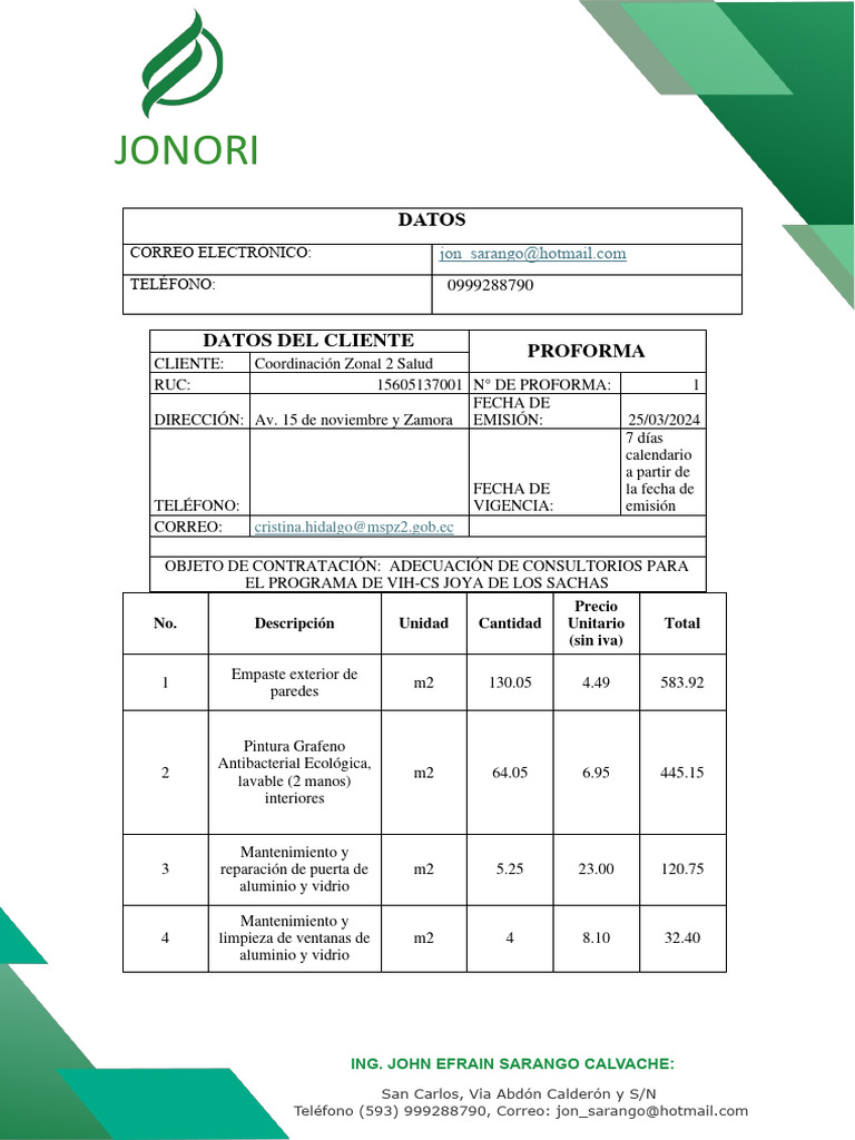 PROFORMA JHON-signed | PDF | Materiales