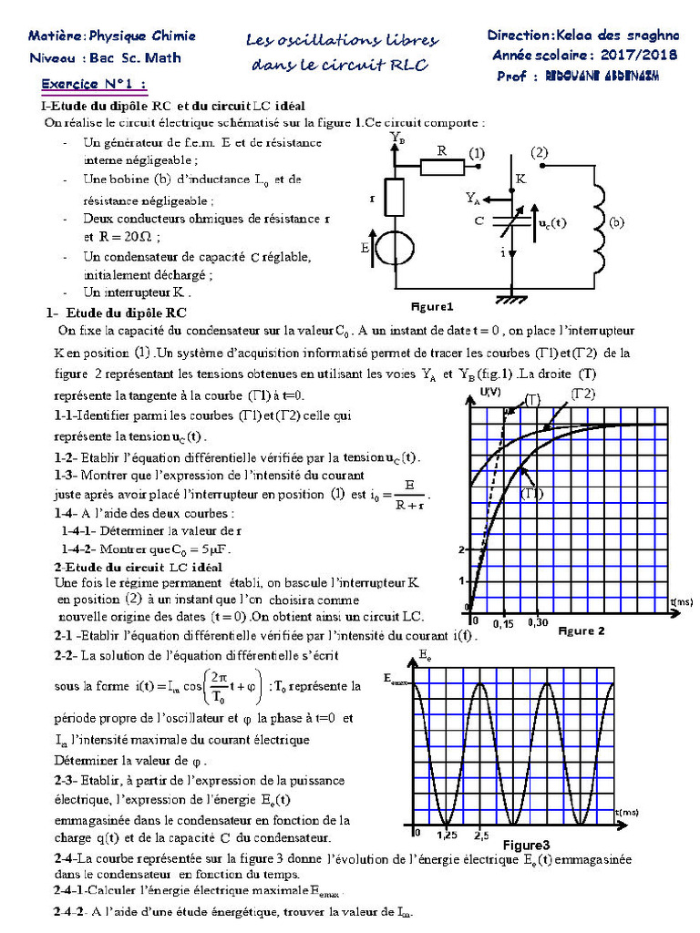 Oscillations Libres D Un Circuit RLC Serie Exercices Non Corriges 6 2 | PDF