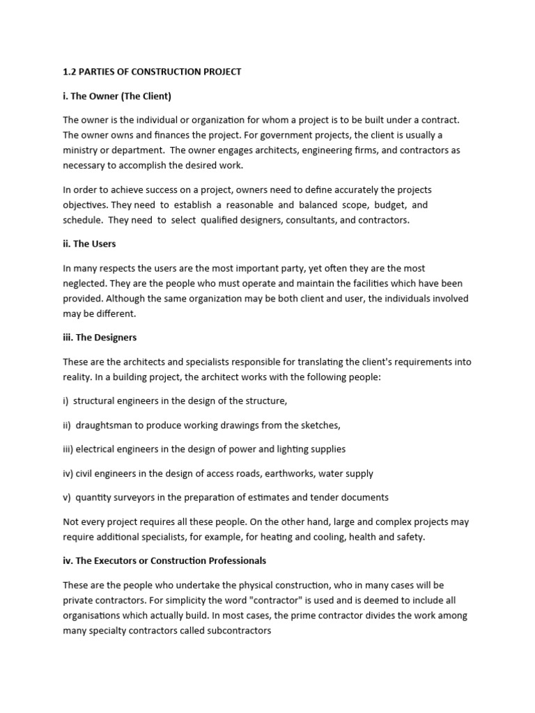 Parties of A Construction Project | PDF | Project Management | Construction Management