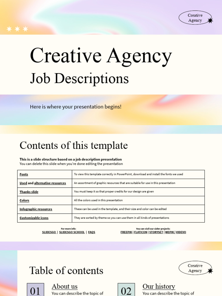 Creative Agency Job Descriptions XL by Slidesgo | PDF | Planets ...