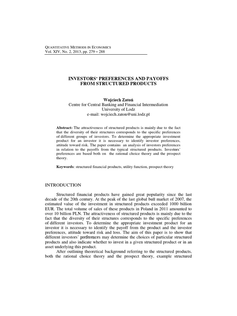Investors Preferences and Payoffs F | PDF | Risk Aversion | Derivative ...