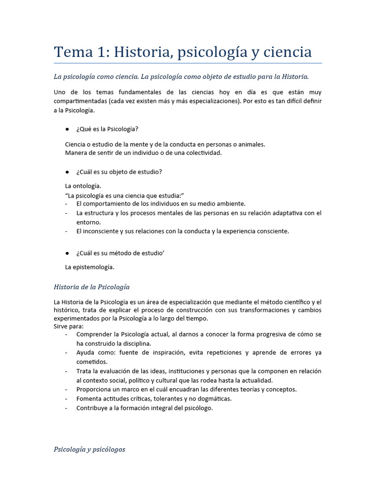 Tema 1 Historia | PDF | Sicología | Paradigma