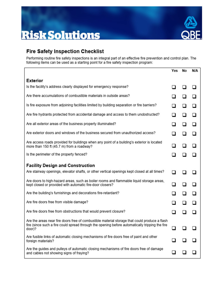 Fire Safety Inspection Checklist | PDF | Fire Sprinkler System | Fires