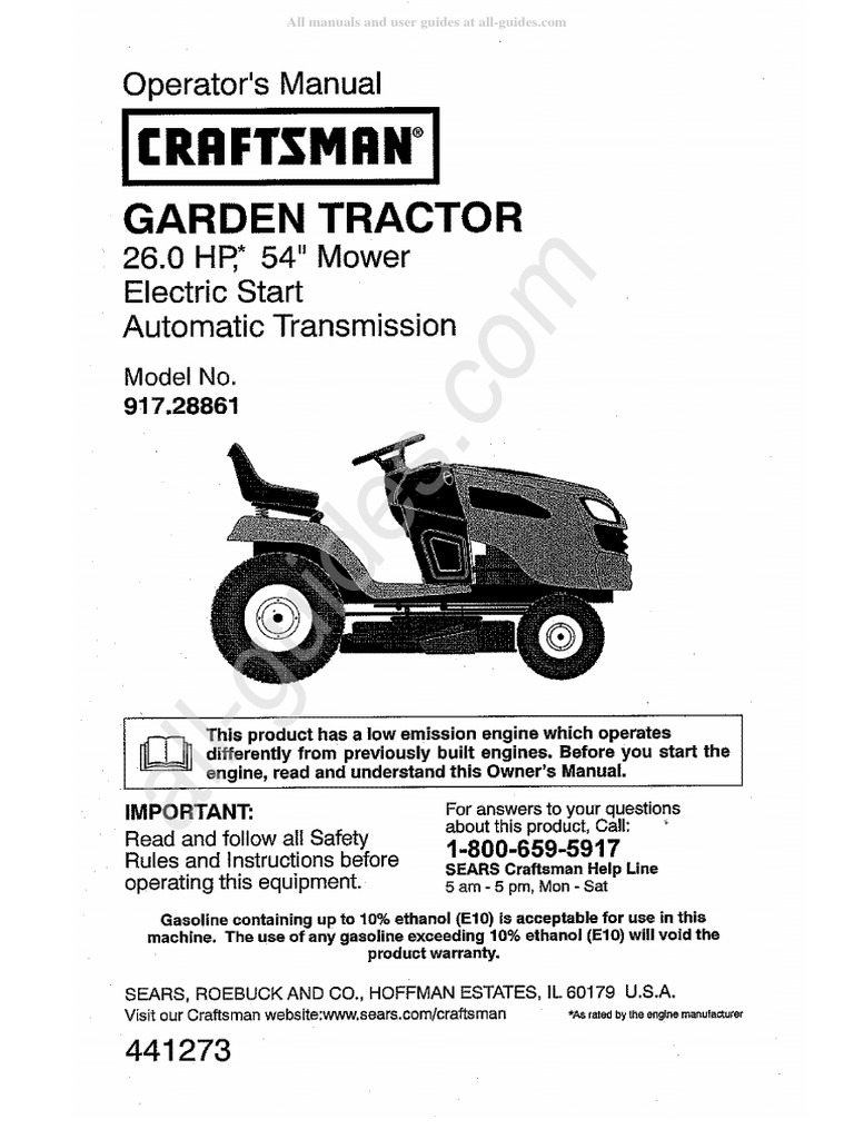 Craftsman Mower 116915-91728861 - Operators - Manual | PDF | Tractor ...