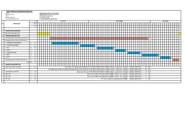 Time Schedule Pekerjaan Bore Pile | PDF
