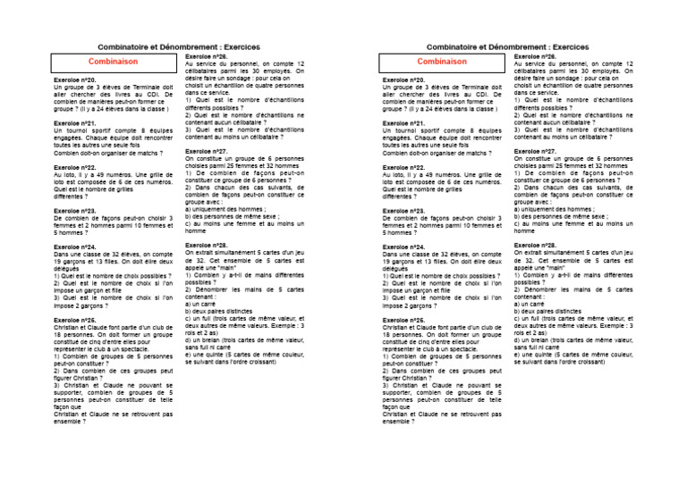 Exercices de Combinatoire et Dénombrement | PDF