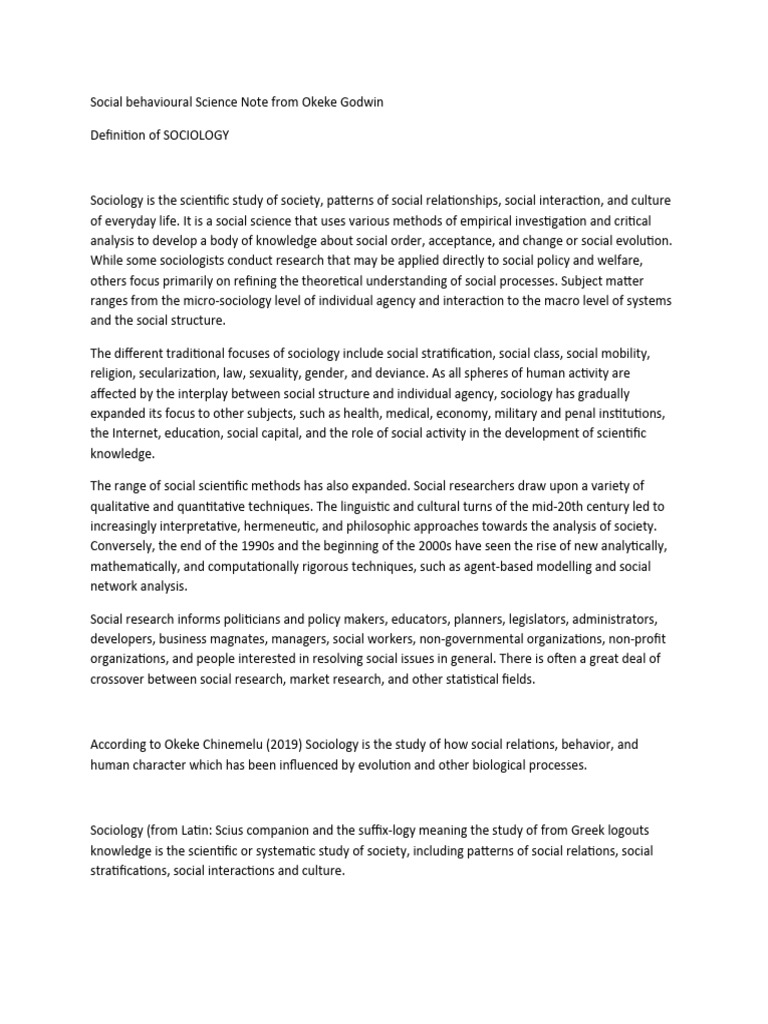 Social Behavioural Sciences Note | PDF | Sociology | Positivism