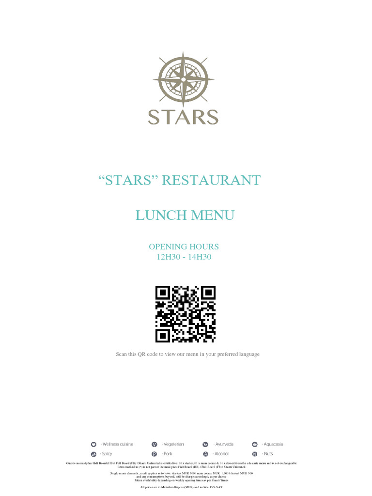 Shanti Maurice Resort Spa - Stars A La Carte Lunch Menu - 070722 | PDF ...