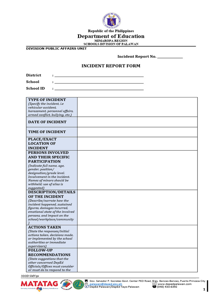 Incident Report Template | PDF | Psychological Abuse | Interpersonal ...