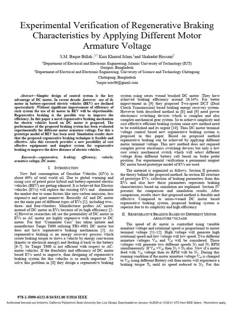 Experimental Verification of Regenerative Braking Characteristics by ... Experimental Verification of Regenerative Braking Characteristics by ...