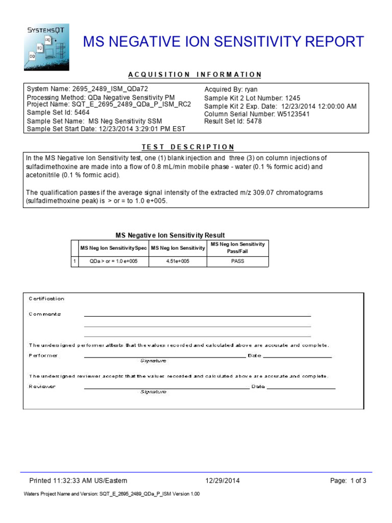 MS Neg Sens | PDF | Analytical Chemistry | Separation Processes