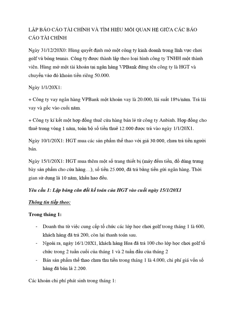Bài tập chương I - lập BCTC đơn giản | PDF