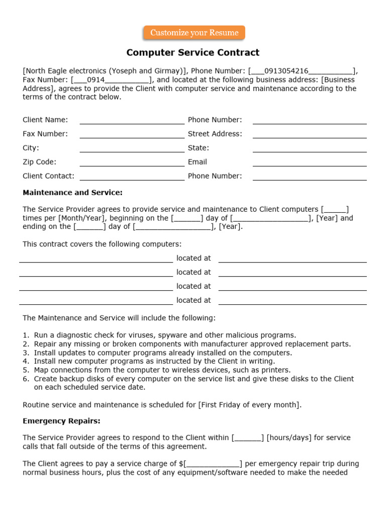 Computer Service Contract | PDF | Computer Virus | Computer Science
