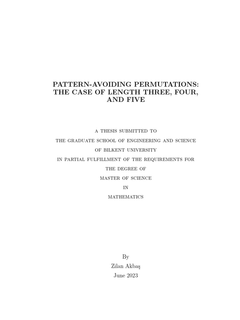 Pattern Avoiding Permutations The Case Of Length Three Four And Five Pdf