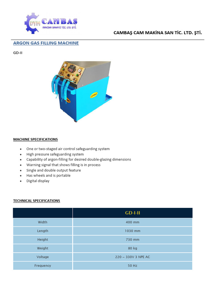 Argon Gas Filling Machine GD-II Specs | PDF