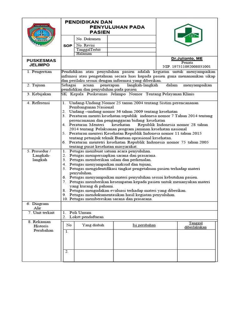 Sop Pendidikan Dan Penyuluhan Pasien | PDF