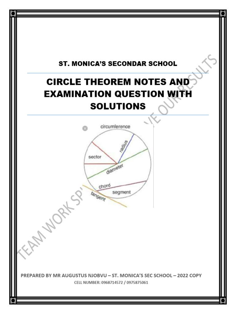 Circle Theorem With Examination Questions | PDF | Circle | Elementary Geometry