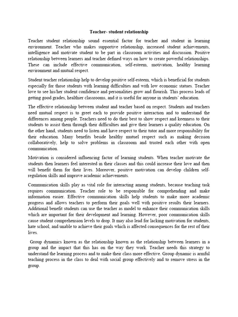 Teacher Student Relationships | PDF | Teachers | Learning