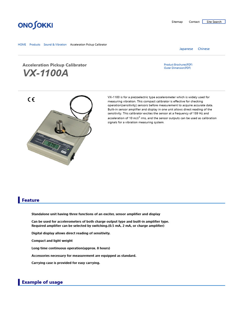 ONO SOKKI - VX-1100AAcceleration Pickup Calibrator | PDF ...