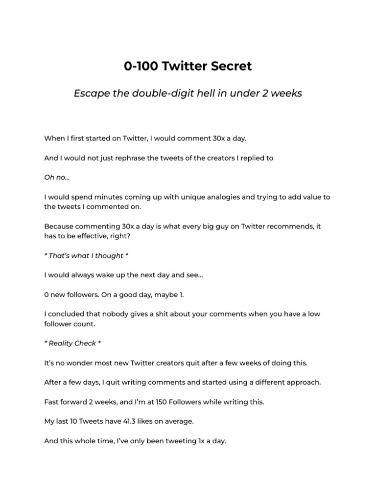 0-100 Twitter Secret - @TheErikGaus | Download Free PDF | Motivation ...
